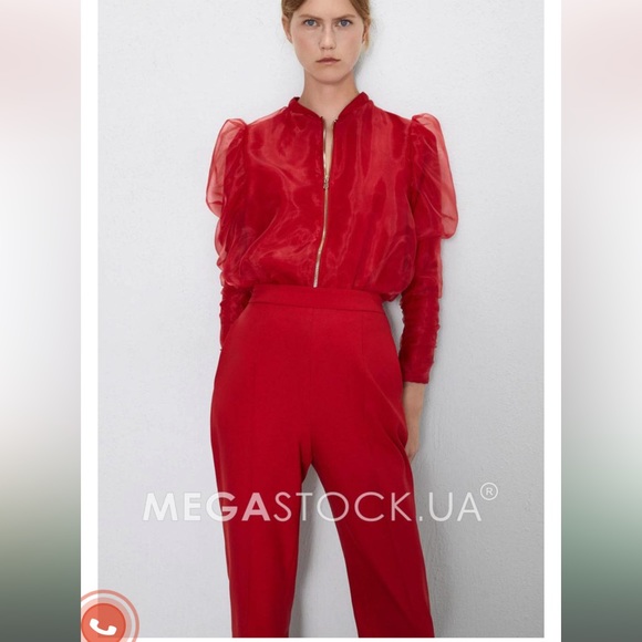 Zara | Pants & Jumpsuits | Zara Red High Waisted Extra Long Semi Skinny ...
